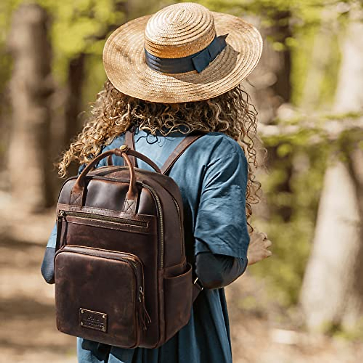 S-ZONE Vintage Genuine Leather Backpack Purse for Women Men Rucksack Travel Daypack with Luggage Sleeve