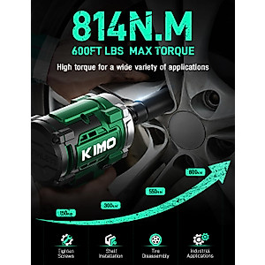 KIMO Impact Wrench 1/2 Inch with 814N.M/600ft-lbs Max Torque, 3 Mode Setting, 2 x 3000mAh Batteries, 3000 RPM, 1 Hour Fast Charger, 1/2 Impact Gun with Variable Speeds, 20V Impact Driver for Car Home