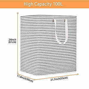 PFFVRP 100L Freestanding Laundry Hamper Collapsible Extra Large Laundry Basket with Easy Carry Extended Handles for Clothes, Dirty Clothes Hamper (Grey)