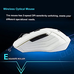 Wireless Keyboard and Mouse Combo, 2.4GHz Cordless USB Computer Keyboard Ergonomic Multimedia and Wireless Optical Mice Set for Home Office Study Gaming Use (White)