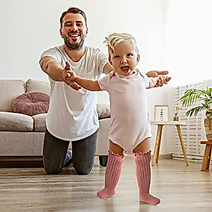 Aaronano Non-slip Knee High Socks Baby Girls Grips Socks Frilly Ruffle 5 Pairs (2 white + 2 pink + 1 nude,1-3T)