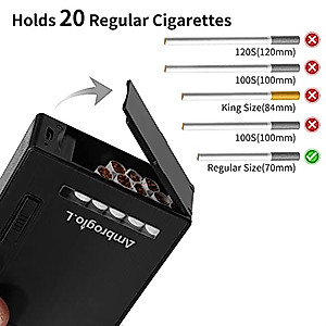 Ambrogio.L Full Pack 20 Regular Cigarettes Case/Box with Arc Lighter USB Rechargeable, Flameless, Windproof,Moisture-Proof