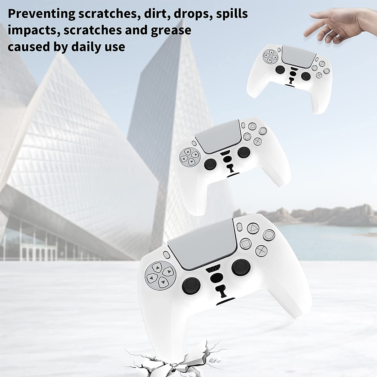 Silicone Sleeve, Removeable Dustproof Non Slip Shockproof Comfort Controller Grip Cover for PS5(white)