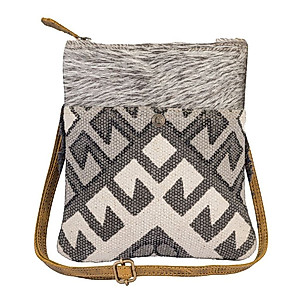 Myra Bag Crisscross Fanrtasy Small & Crossbody Bag Upcycled Canvas, Leather, Cowhide & Rug S-2196