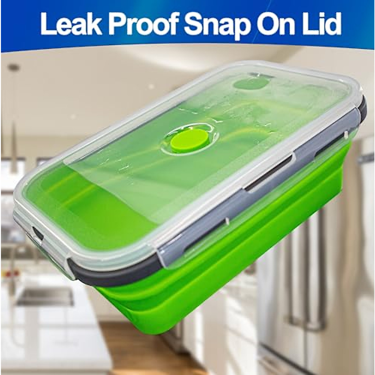 Collapsible Stackable Food Storage Containers 4pc- Silicone, Portable, Leak Proof, Airtight Lunch Boxes with Durable and Space-Saving Design for Meal Prep, Freezer, Pantry, and Bento Use (green, 8)