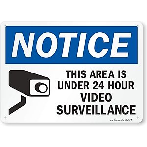 SmartSign "Notice - This Area Is Under 24 Hour Video Surveillance" Sign | 10" x 14" Aluminum