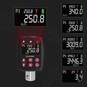 ANPUDS 1/2" Digital Torque Adapter, 12.5-250.8 Ft-lb/17-340 Nm, Digital Torque Wrench Converter with ±1% Accuracy, Preset Value, Data Storage, Buzzer & LED Indicators, 3/8'' & 1/4'' Adapters for Car