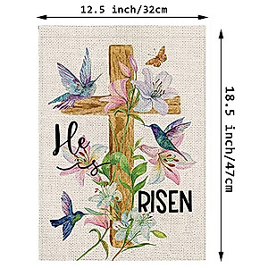 Easter Garden Flag Religious Cross Christian He is Risen Flower 12.5 x 18 Inch Burlap Double Sided Vertical Holiday Seasonal Spring Farmhouse Yard Outdoor Decorations
