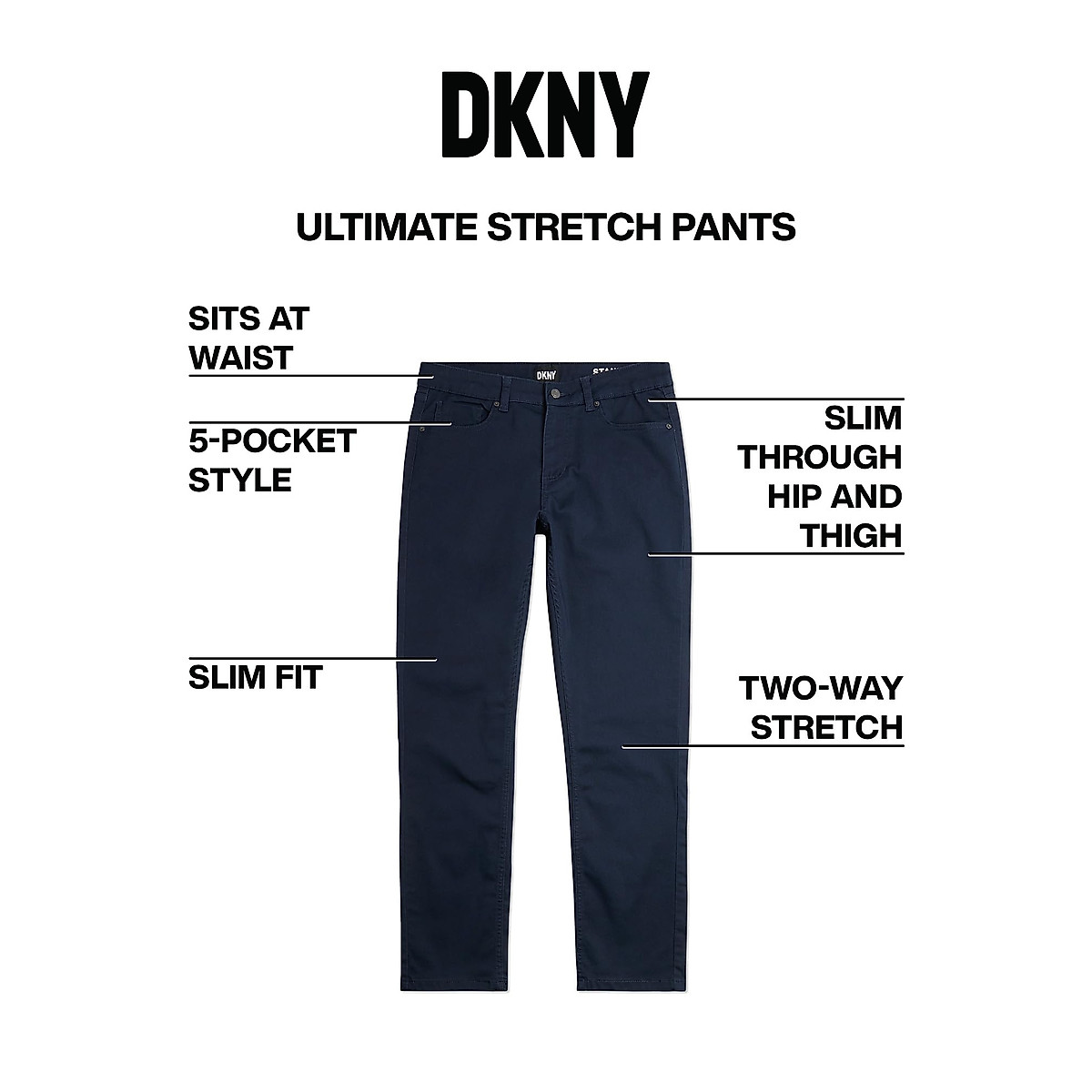 DKNY Mens Pants - Slim Fit Business Casual Pants for Men | Ultra Soft Mens Chino Stretch Work Pant | Everyday Casual Slacks Navy
