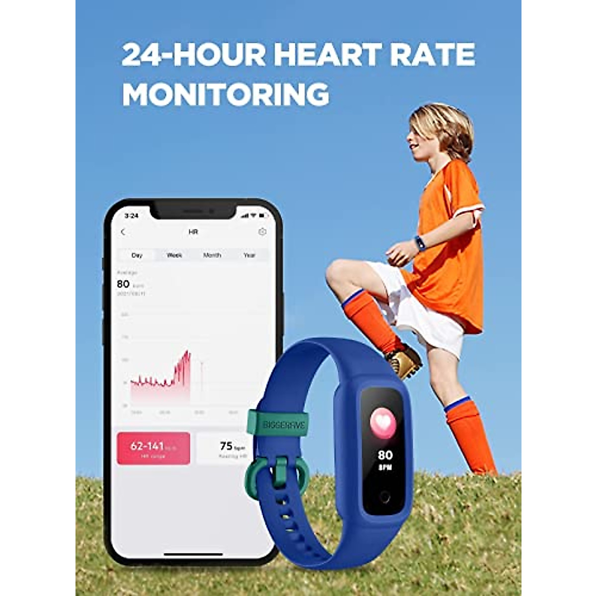 BIGGERFIVE Vigor 2 L Kids Fitness Tracker Watch for Boys Girls Ages 5-15, IP68 Waterproof, Activity Tracker, Pedometer, Heart Rate Sleep Monitor, Calorie Step Counter Watch, Blue