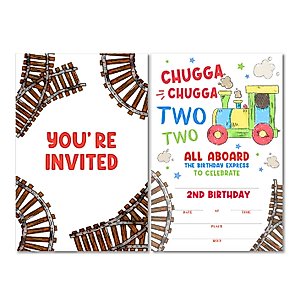Cute Chugga Chugga Two Two Train 2nd Birthday Party Invitations with Envelopes Set of 20 Train 2 Years Old Second Birthday Party Invites Fill in Blank