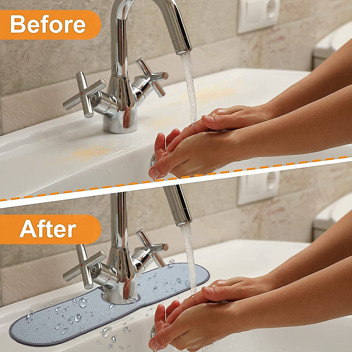 Kitchen Faucet Absorbent Mat,Sink Splash Guard, Water Drying Pads Behind Faucet for Kitchen, Bathroom, RV, Water Stains Preventer (18X3.9)