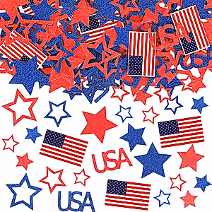 Whaline 300Pcs Independence Day Confetti 4th of July Glitter Red Blue White American Flag USA Patriotic Table Confetti Twinkle Stars Table Centerpiece for National Day Memorial Day Party Decorations