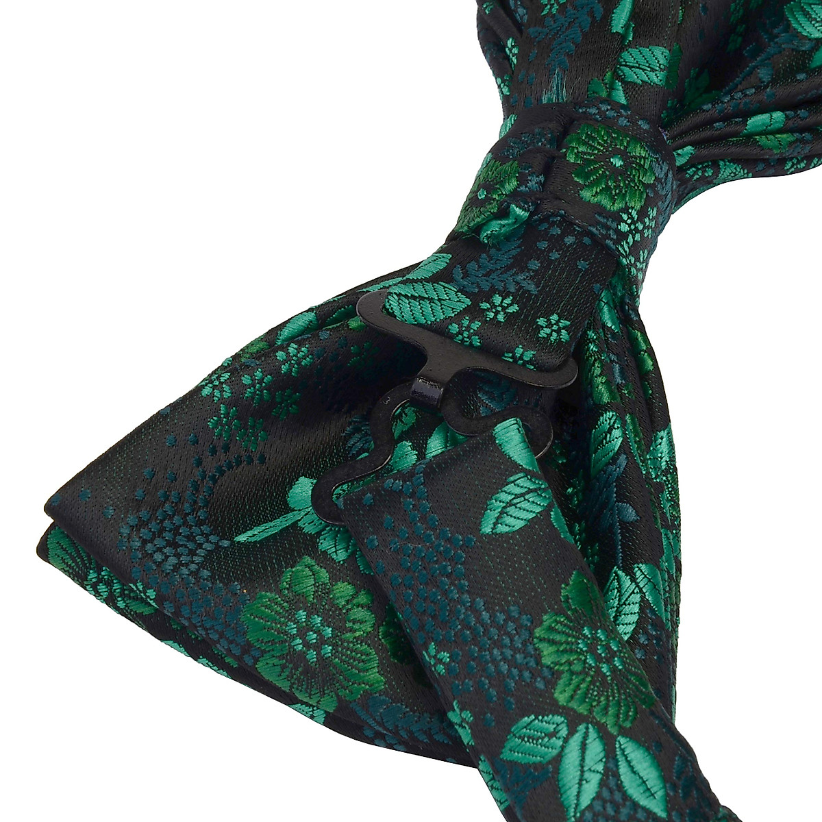 GUSLESON Green Floral Bow Tie Pre-tied Silk Bowtie and Pocket Square Cufflink Set(0582-10)