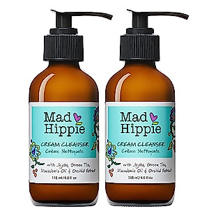 Mad Hippie Cream Cleanser - Hydrating Facial Cleanser with Jojoba Oil, Green Tea, Orchid Extract, and Hyaluronic Acid, Gentle Face Cleanser for Women/Men with Dry, Sensitive Skin, 4 Fl Oz (Pack of 2)