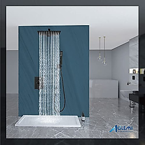 Aolemi Matte Black 10 Inch Rainfall Shower System Shower Head Combo Set with Handheld Shower Rough-In Valve Included Bathroom Shower Wall Mount Mixer Faucet