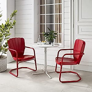 Crosley Furniture Ridgeland 3-Piece Outdoor Bistro Set, Retro Metal Patio Table and Chairs for Dining, Porch, Bright Red Gloss