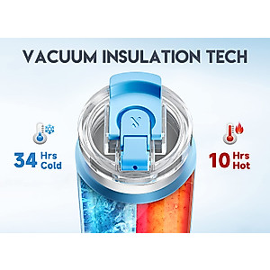 Meoky 40oz Tumbler with Handle, Stainless Steel Travel Mug with 2-in-1 Straw and Sip Lid, Vacuum Insulated Coffee Mug, 100% Leak Proof, Keeps Cold for 34 Hours or Hot for 10 Hours (Sky)