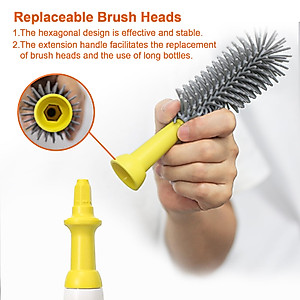 Augensterm Electric Bottle Brush Set with Electric Bottle Brush Cleaner, 3 Replaceable Baby Bottle Brushes and Extension handle. Silicone bottle brush, Waterproof, Perfect Baby Essentials(Lemon Yellow