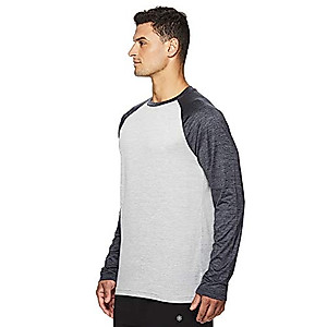 Gaiam Men's Long Sleeve Relaxed Fit T Shirt - Yoga & Workout Activewear Top - Sleet Heather/Ebony Heather Champion, Medium