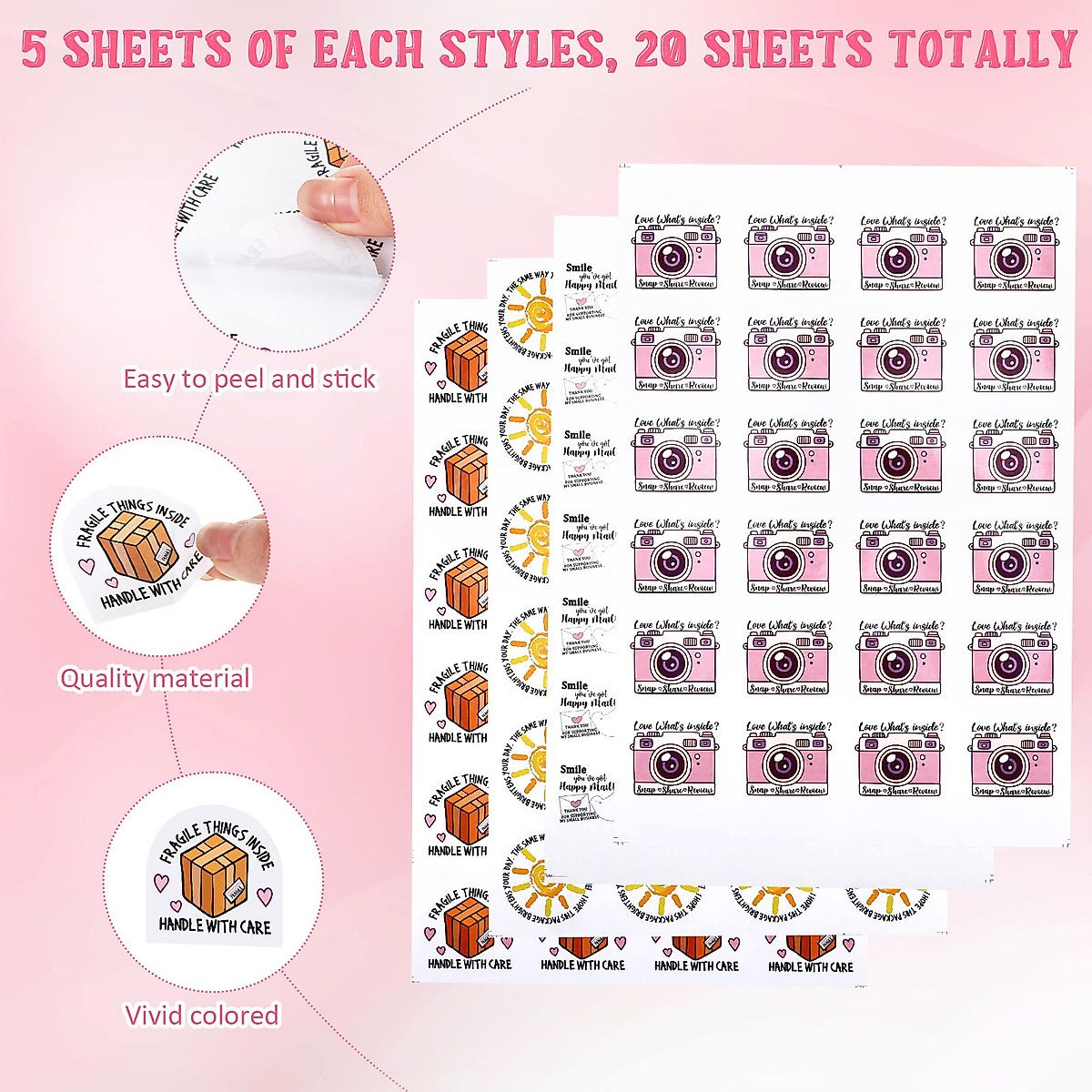 500 Pieces Thank Business Stickers Shop Stickers Small Package Labels Cute Envelope Seals Handle with Care Stickers, 4 Styles, 1.77 Inches(Cute Style)