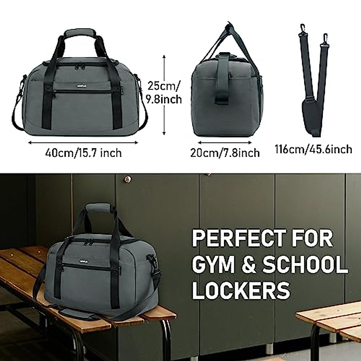 ECOHUB Small Gym Bag Travel Duffle Bag with Wet Pocket & Shoes Bag Waterproof Personal Item Bag Weekender Bag for Men and Women Overnight Shoulder Bag with Laptop Compartment (Gray)