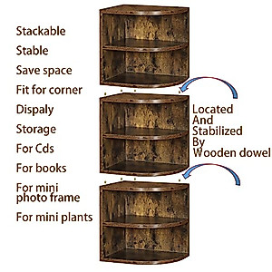 FUSUNBAO Magic DIY Cube Storage Organizer Stackable Cubles for Corner Bookshelf -Home Books Clothes Toy -Modular Cubby Storage System -Office Cubical -Bookcase (Antique Brown, Curved Shape Cube)