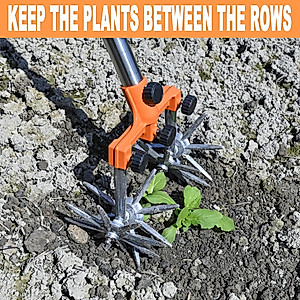 BARAYSTUS Rotary Cultivator Garden Rotary Tiller Adjustable Stainless Steel Poles Hand Tiller for Soil Mixing or Reseeding Grass Lawn Tiller Total Length 57 Inch.