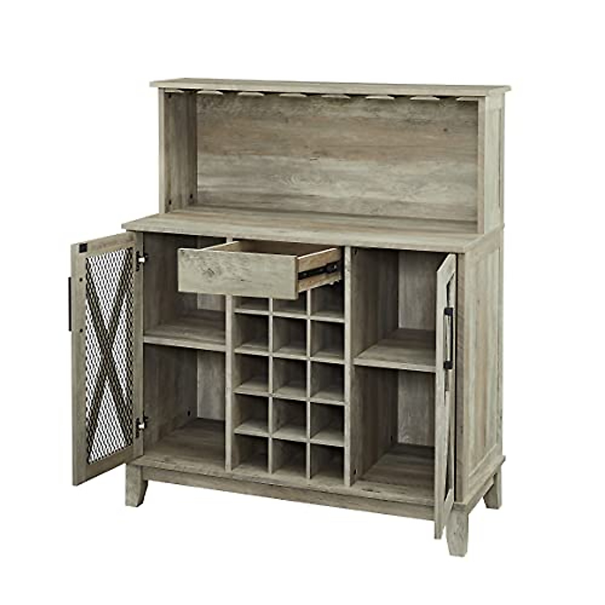 Home Source Bar Cabinet with Wine Rack and Glass Doors (Grey wash- Solid) (Wash Grey)