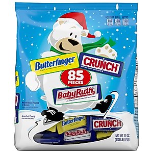 Butterfinger, CRUNCH And Baby Ruth, Bulk 85 Pack, Assorted Minis Chocolate Candy Bar, White Elephant Gifts, 31 Oz