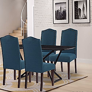 LSSPAID Dining Chairs Set of 4, High Back Fabric Upholstered Parsons Dining Room Chairs, Nail Head Trim Dining Chair, Turquoise