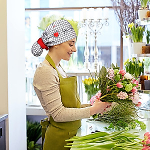 6 Pieces Adjustable Bouffant Cap with Button Women Long Hair Ponytail Hat (Hospital Pattern)