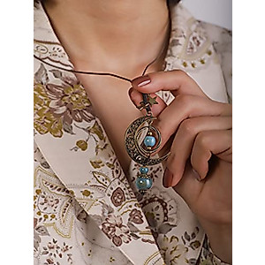 MINACHI Bohemian Hippie Moon Stars Ceramic Beads Lariat Necklace, Hippie Jewelry Gift for Women (Blue)