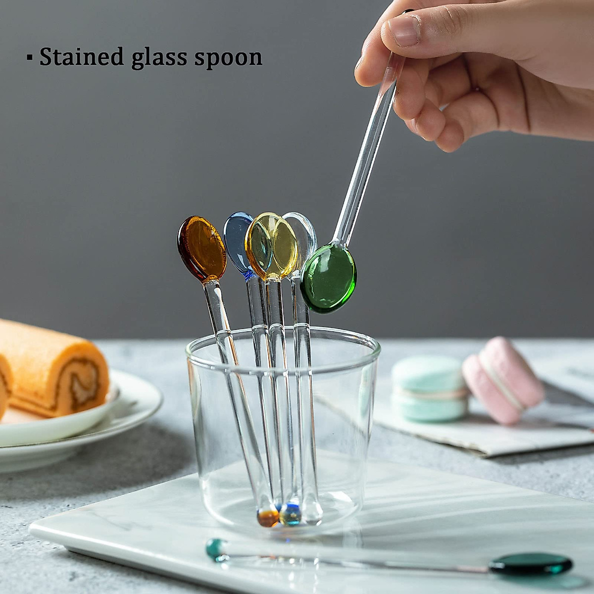 Generic 5Pcs Glass Stirring Spoons Heat Resistant Mixing Rod For Coffee Tea Yogurt Ice Cream Cocktail Cold Drink Salt Sugar Appetizers And Desserts