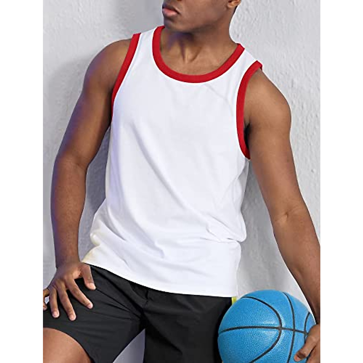 Zengjo Tank Top Mens Ringer(White/Red,M)