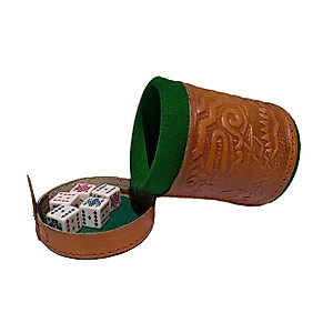 Cup Poker dice Game Set with Cup Leather Lined (cubilete)…Honey