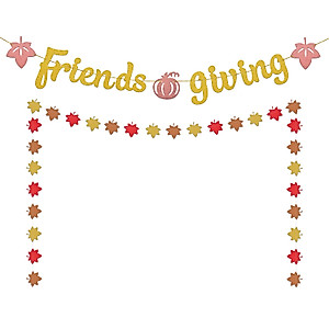 Friendsgiving Banner,Friendsgiving Decorations,Fall Autumn Friend Party,Thanksgiving Banner Friends Party Decorations Supplies (Gold Friendsgiving)