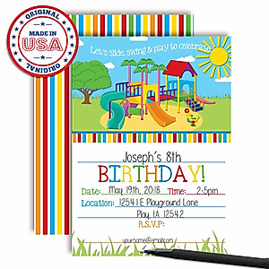 Party in the Park Playground Birthday Party Invitations, 20 5x7 Fill In Cards with Twenty White Envelopes by AmandaCreation