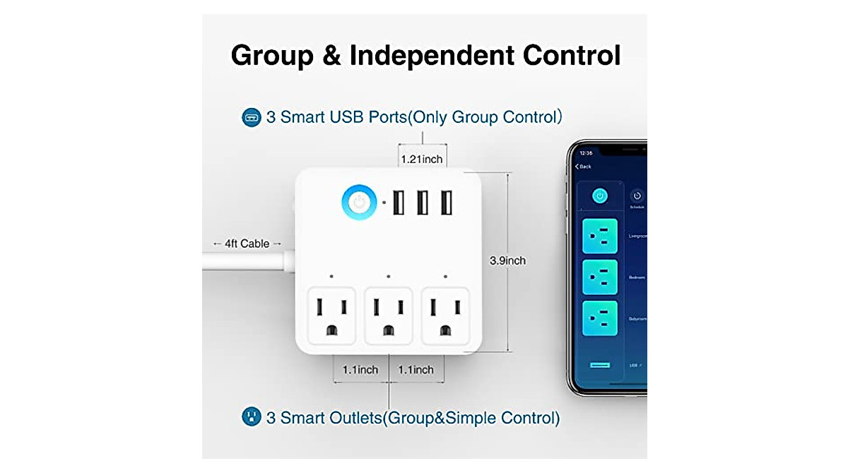 GHome Smart Power Strip: WiFi Smart Outlets, USB & Surge Protection