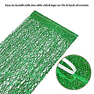 Green Foil Backdrop Curtain - CYLMFC 3 Pack 3.3 ft x 6.6 ft Birthday Streamers Party Curtains Decorations Backdrop Xmas Graduation Decor