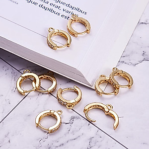Pandahall 10pcs Real Gold Plated Cubic Zirconia Hoop Earrings Round Lever Back Earring Components Findings for Women Gifts Jewelry Making DIY Crafts 15x2.5x13.5mm