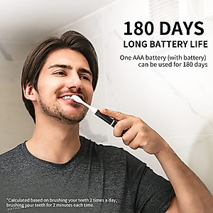 Flexforce Electric Toothbrush Suitable for Children and Adults with Replaceable AAA Battery and Brush Head, Metal Handle, Dupont Soft Hair, 180 Days, V1, Black