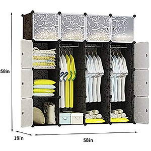 BRIAN & DANY Portable Wardrobe Closet - Cube Storage Organizer with 3 Hanging Rails, Modular Wardrobe for Space Saving, Bedroom Armoires for Toys, Shoes, Clothes - 16 Cubes