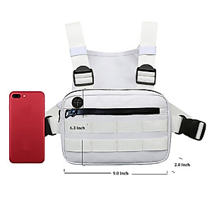 Outdoor Water Resistant Chest Bag for Men,Tactical EDC Chest Pack with Built-in Phone Holder, Lightweight Utility Chest Rig Pouch for Workouts, Running,Cycling,Hiking (M, White)