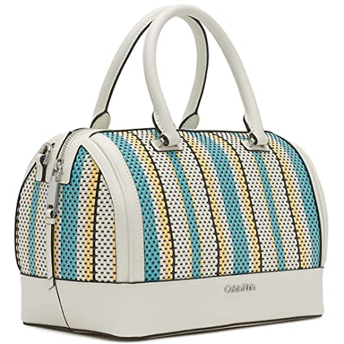 Calvin Klein Ashley Barrel Satchel, Cherub White Multi Woven