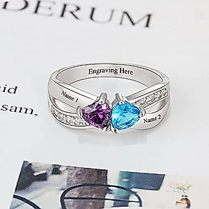 Personalized 2 Simulated Birthstone Rings for Women Mothers Ring with Names Custom Promise Rings for Women