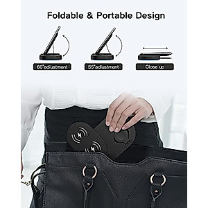 Wireless Charging Station, TELSOR 3 in 1 Foldable Wireless Charger, 18W Fast Wireless Charging Station for iPhone14/13/12/11/Pro/Max/XS, iWatch S8/7/6/5/4/3/2/SE, AirPods 3/2/Pro/Pro 2nd, Black