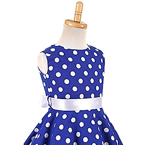 Little Girls Summer Swing Casual Clothes Blue 50s Vintage Polka Dot Dress 7-8 Years(CHD3023-M)