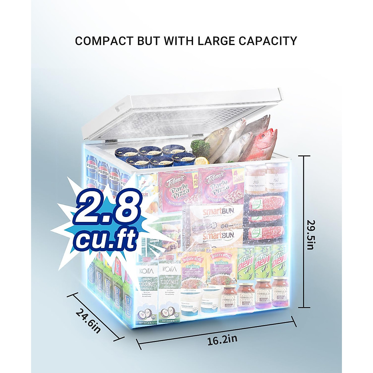 rosmena Small Chest Freezer, 2.8 Cubic Feet Mini Deep Freezer Chest with Basket Adjustable 7 Temp Control, Top Open Door Compact Freezer With Removable Basket For Dorm, Apartment, White