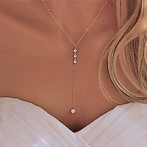 Iaceble Boho Crystal Back Necklace Long Cz Backdrop Necklace Gold Crystal Lariat Y Necklace Rhinestone Back Chain Necklace Long Cz Wedding Backdrop Chain Jewelry for Women (Style 1)